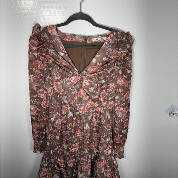 Dex | Dresses | Dex Brown Floral Long Sleeve Dress 32 | Poshmark